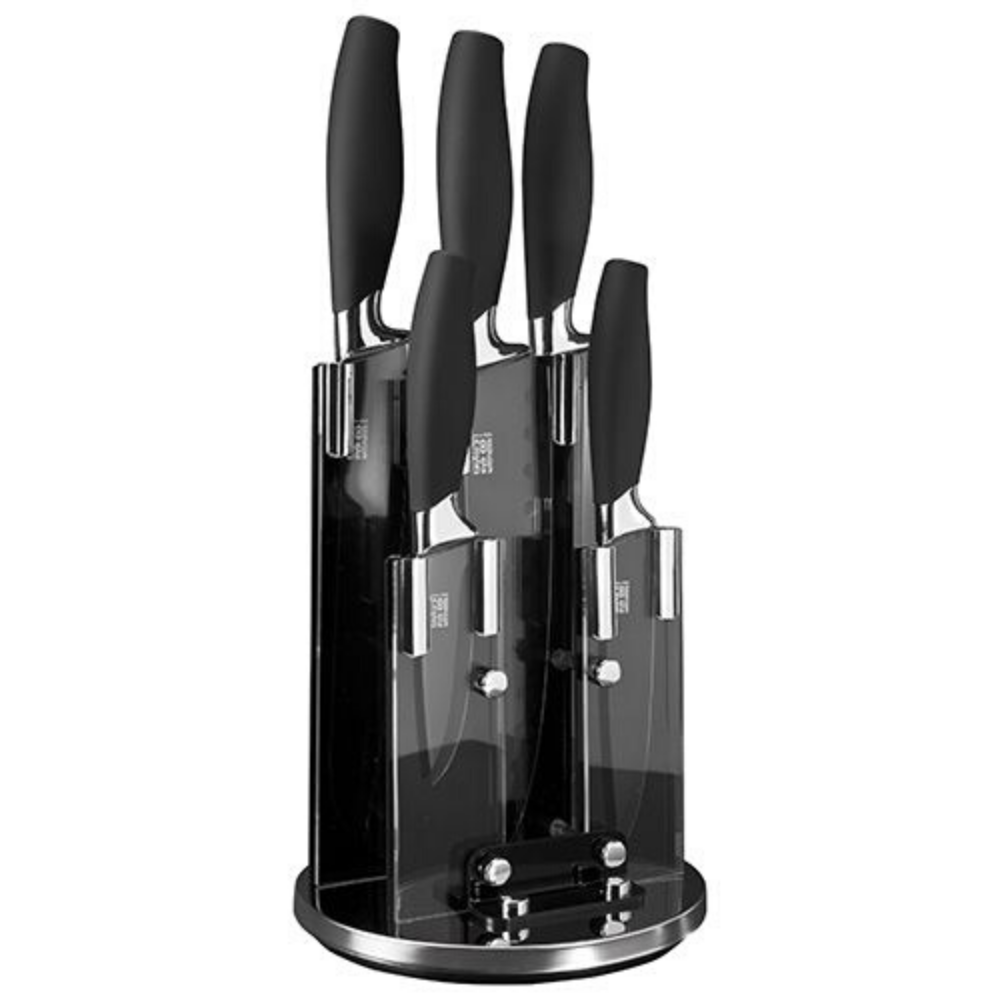 Brooklyn Chrome 5 Piece Revolving Knife Block Set